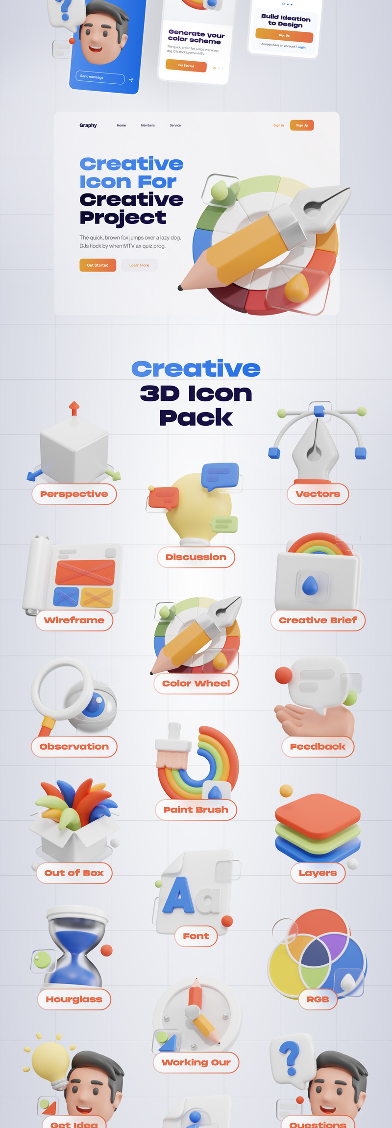 Graphy - Graphic Design Tools 3D Icon Set - TemplateMonster