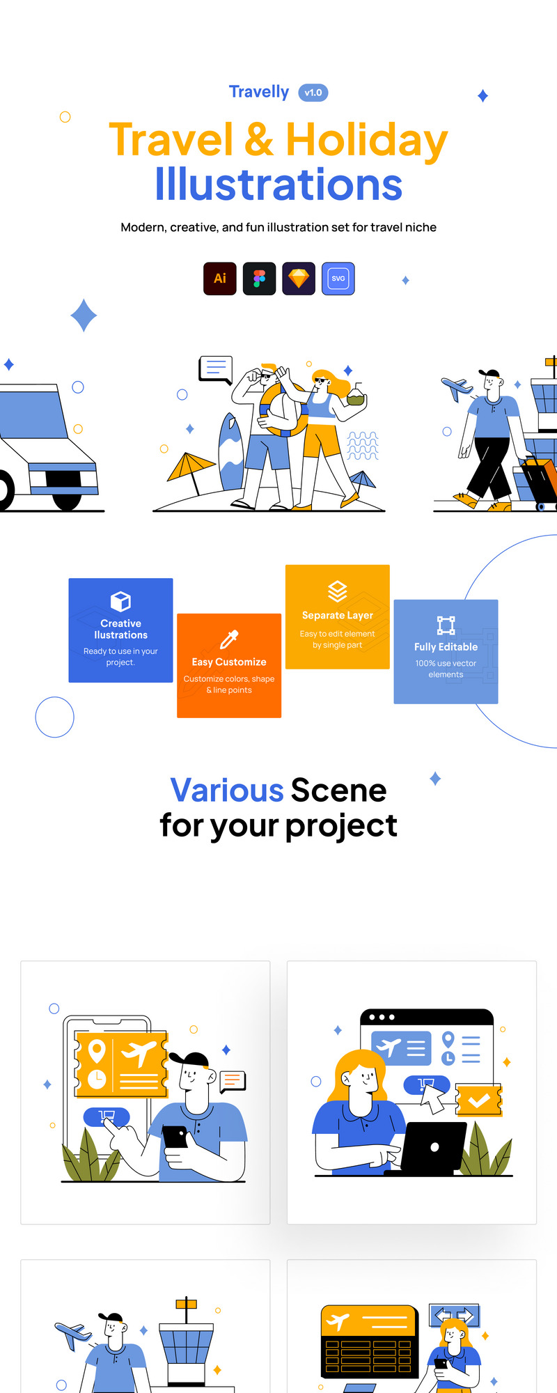 Travelly - Ensemble d'illustrations de voyage et de vacances