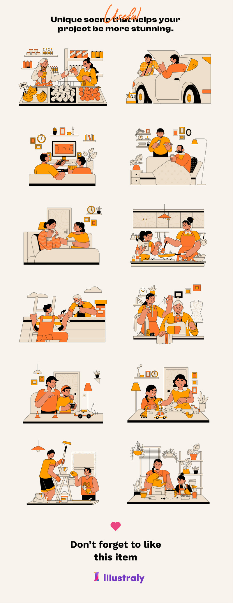 Parenty - Parents, Children and Family Activity Flat Illustration Set