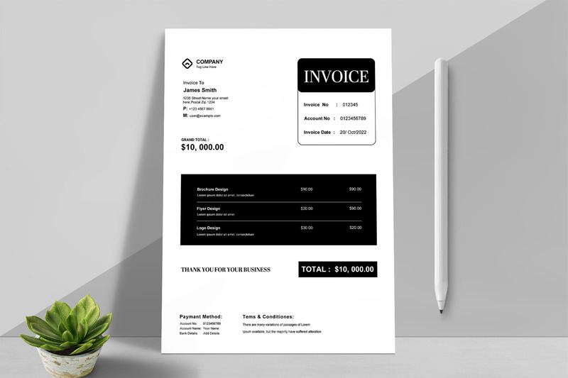 Simple Black Invoice Template Layout - TemplateMonster