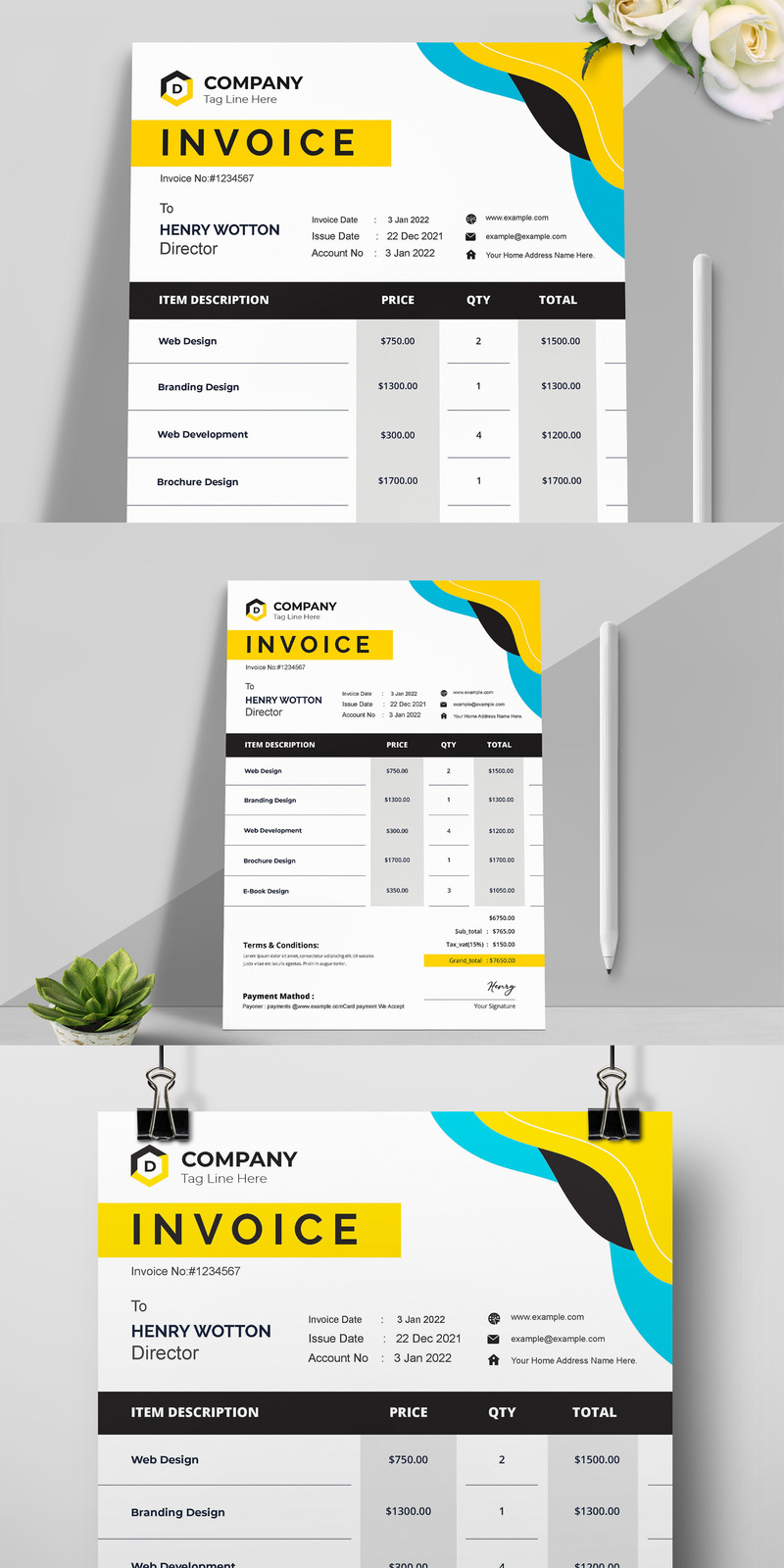 Modern Invoice Template Layout #375010 - TemplateMonster