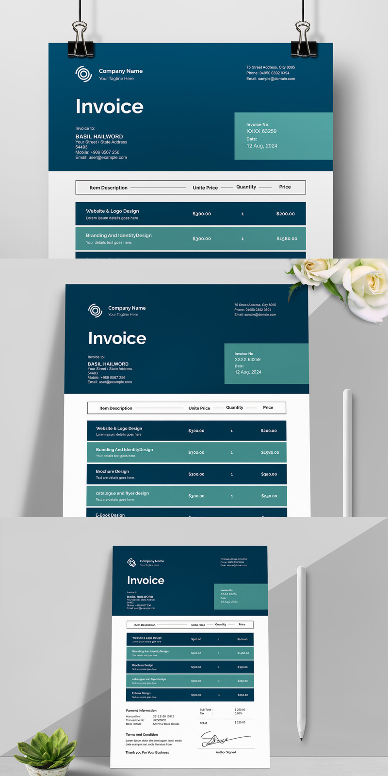 Dark Invoice Template Layout #374952 - TemplateMonster