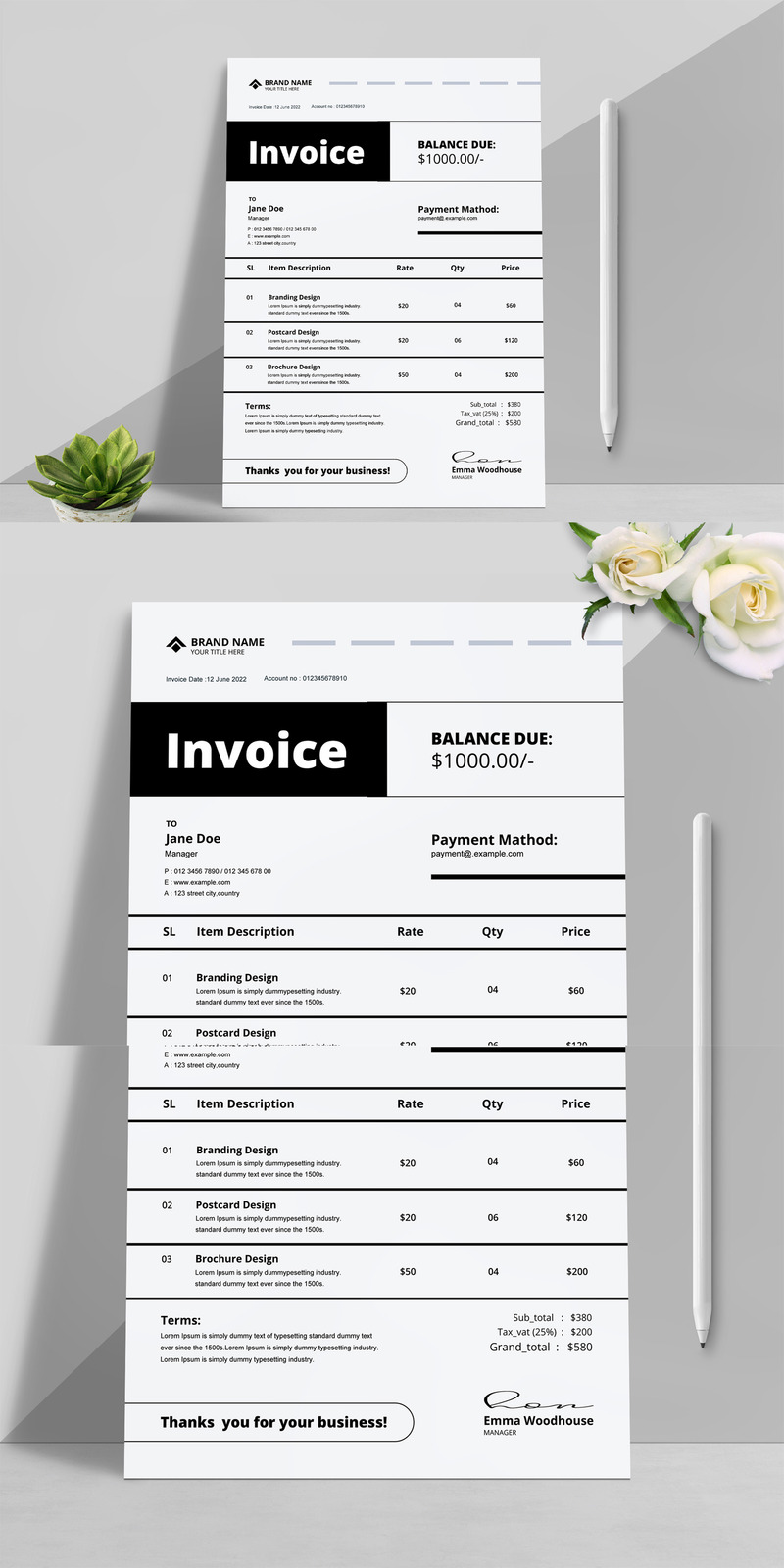 White & Black Invoice Templates #379492 - TemplateMonster