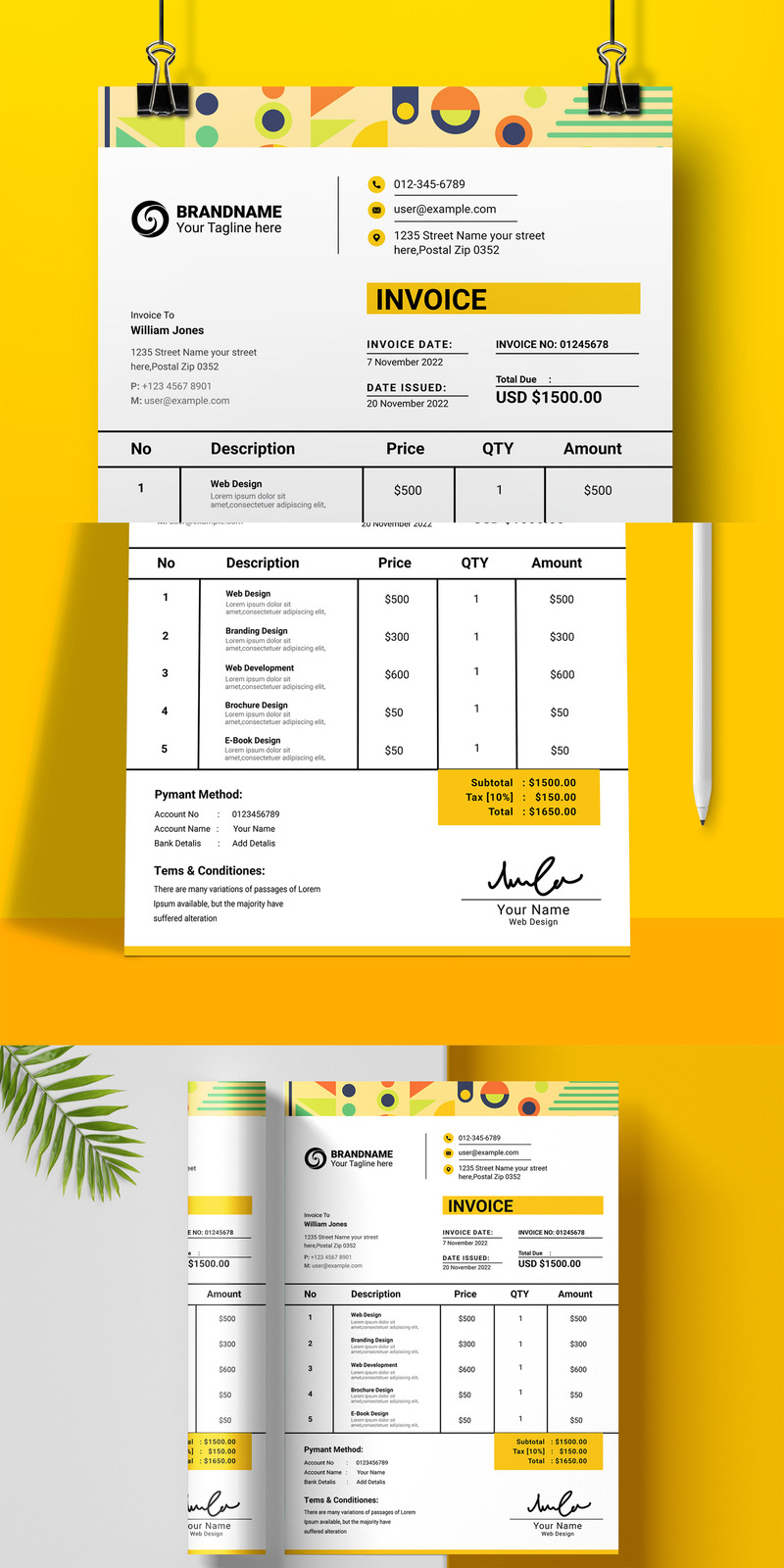 Yellow Invoice Templates Layout #377710 - TemplateMonster