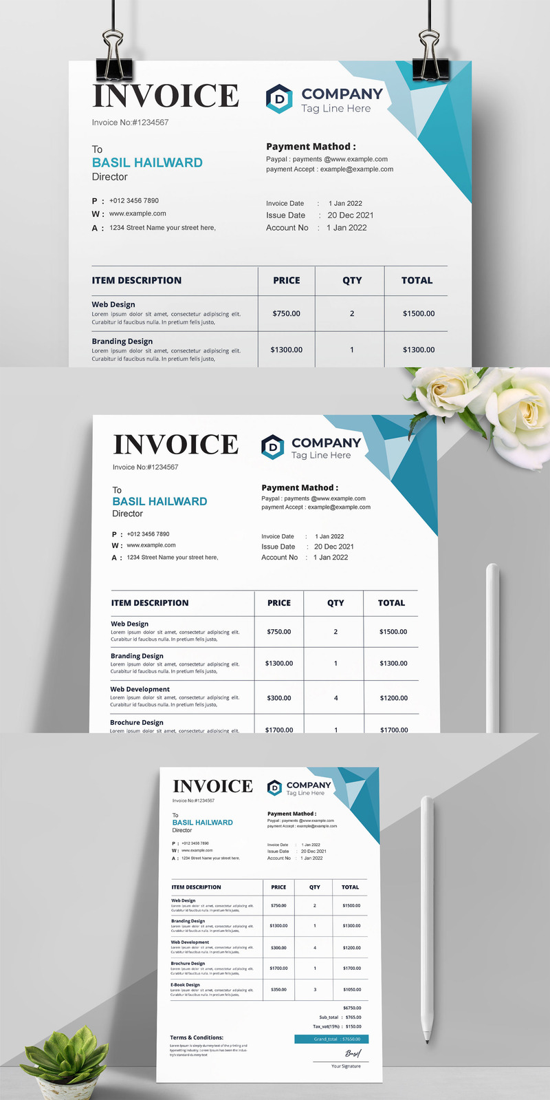 Simple White Invoice Template #374903 - TemplateMonster