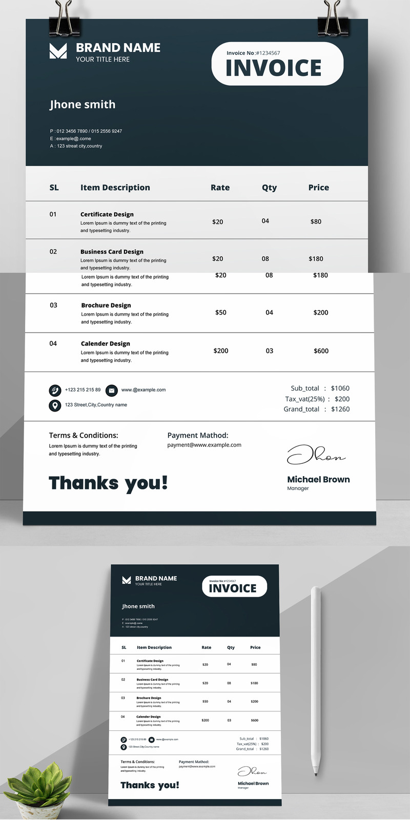 Simple Invoice Layout Template #377820 - TemplateMonster