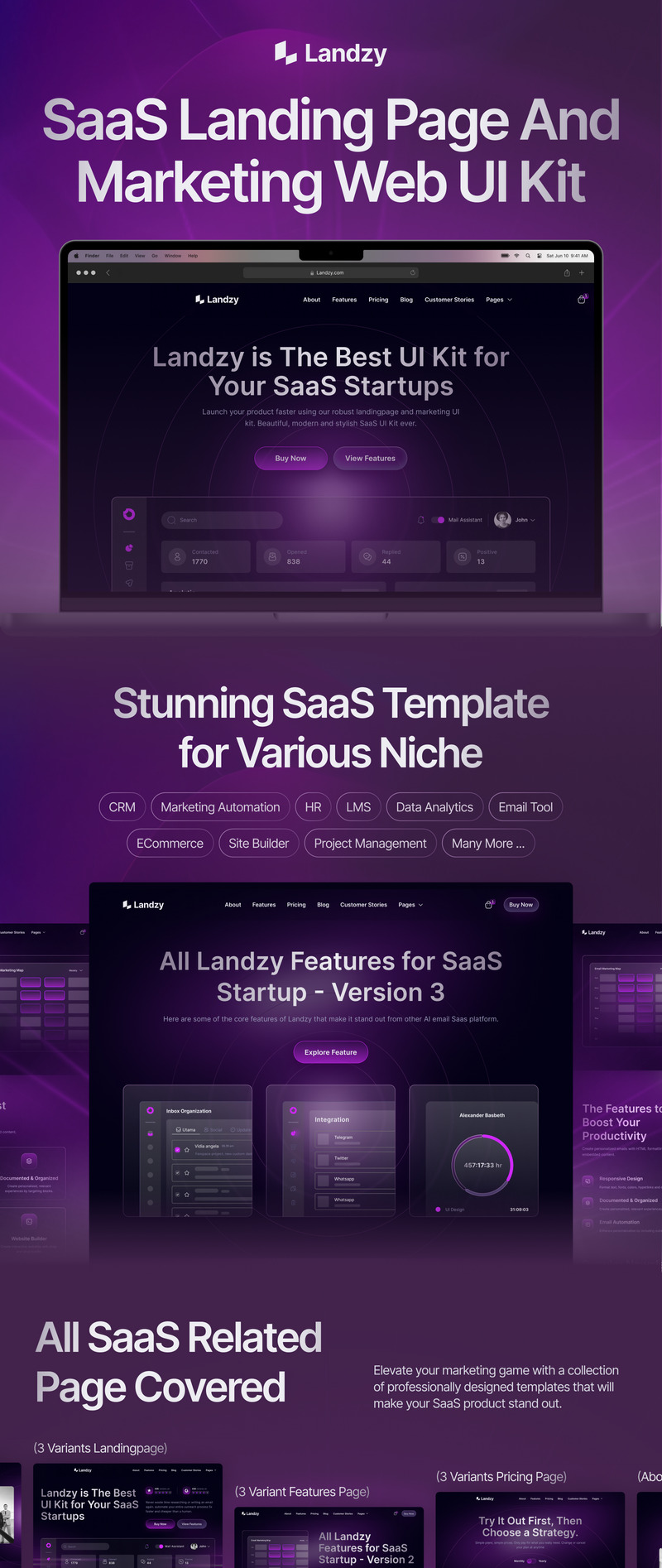 Landzy - SaaS Landing page UI Kit #379004 - TemplateMonster