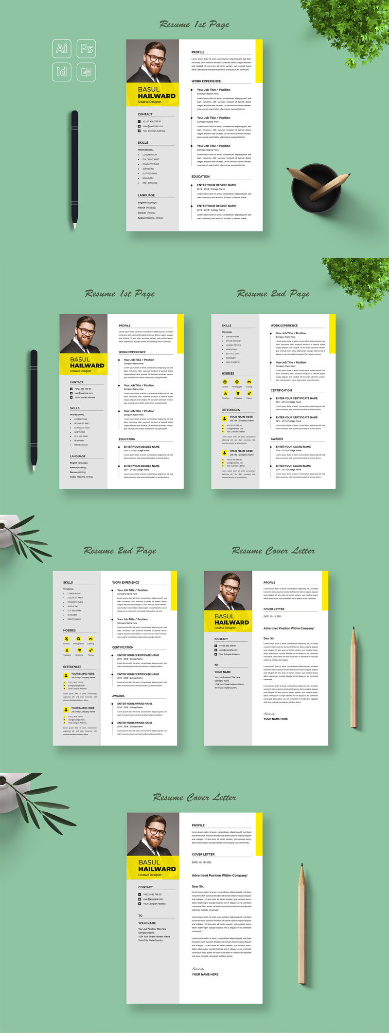 CV Template Design With Yellow color - TemplateMonster