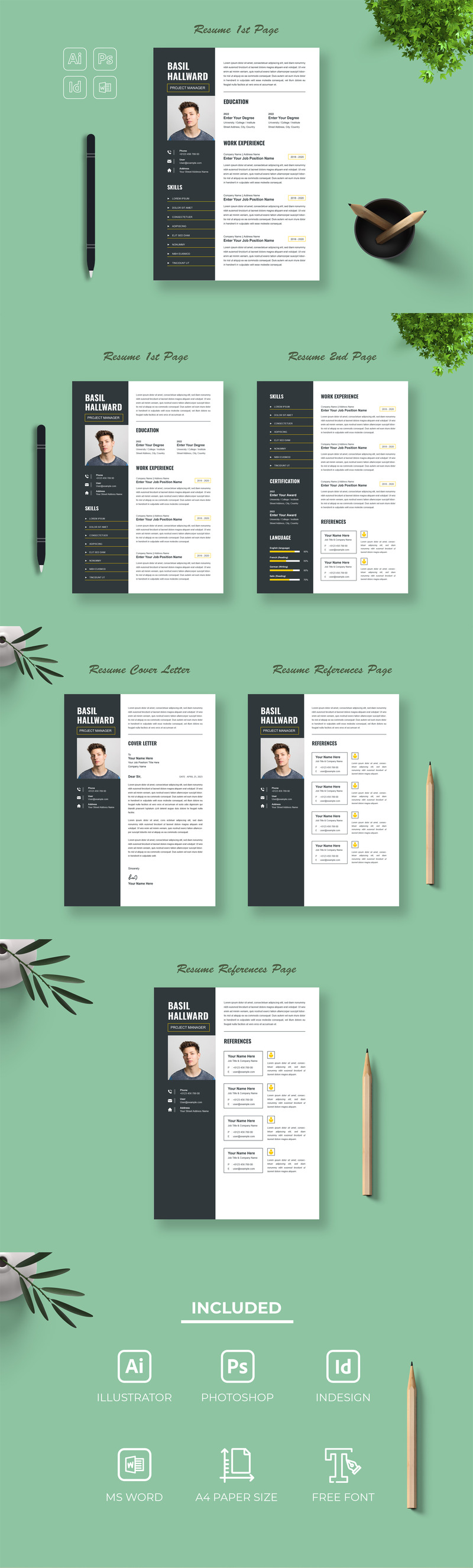 Clean Minimalist Resume Layout Set #346042 - TemplateMonster