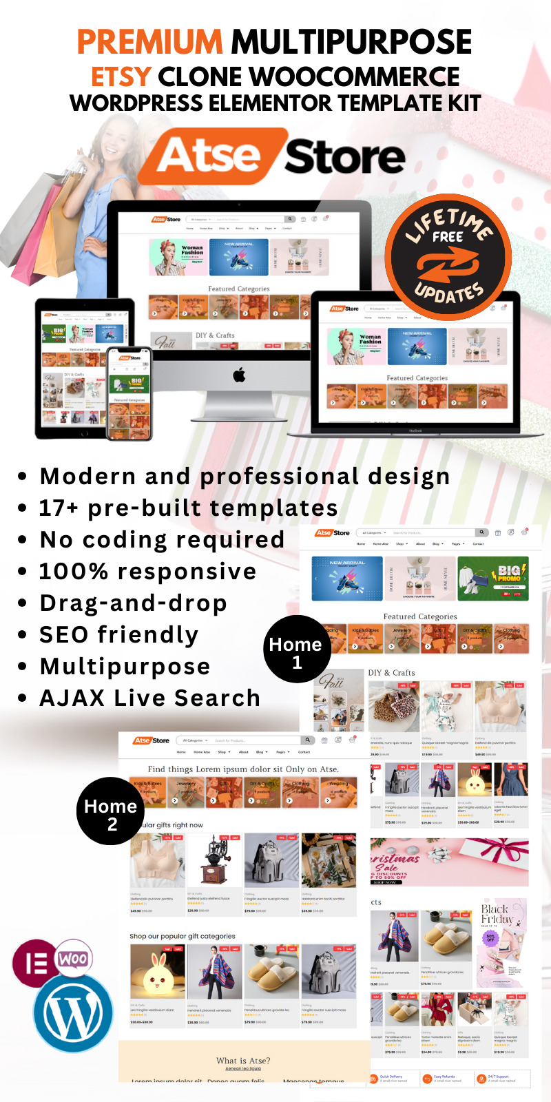 Atse-Store - Multipurpose Woocommerce template Elementor kit for Handicrafts & Clothing store