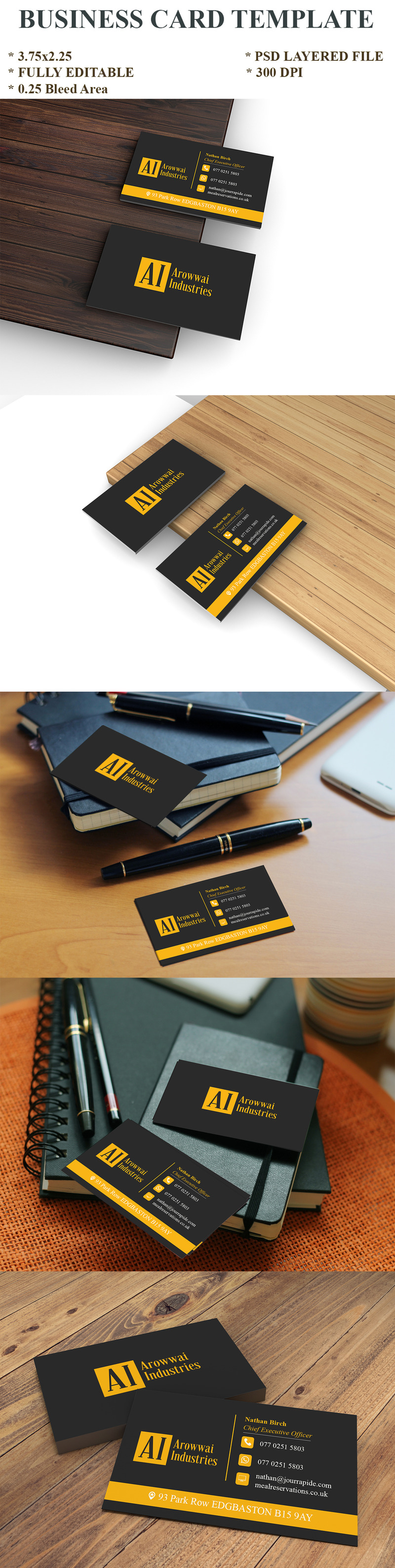 Grey & Yellow Contrast Visiting Card Template