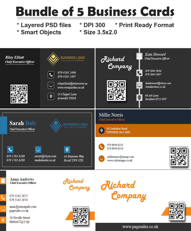 Bundle of 5 Business Card Templates - Visiting Cards Bundle