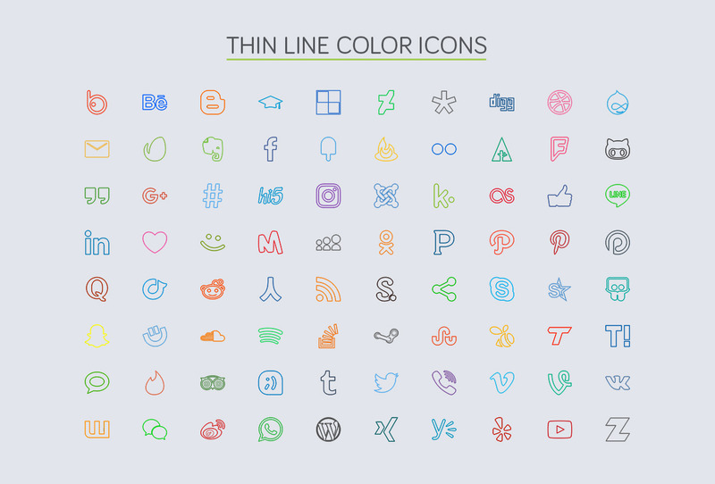 Thin Line Social Media Icons #336990 - TemplateMonster