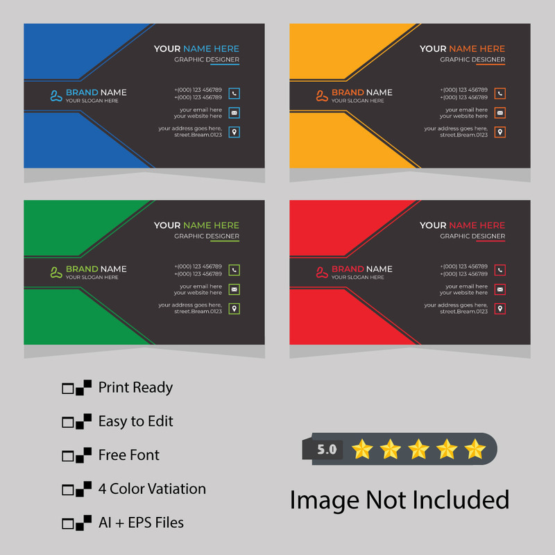 4 Colors Versions Business Card Design - TemplateMonster