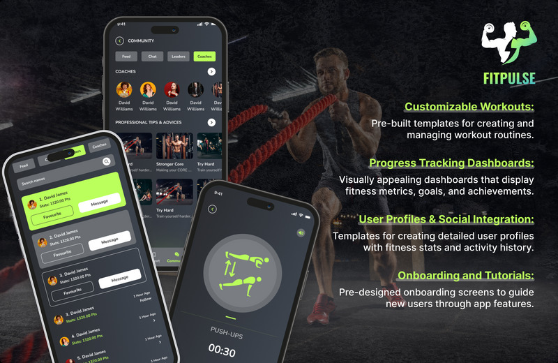 FITPULSE: Fitness App Figma UI Kit #451564 - TemplateMonster