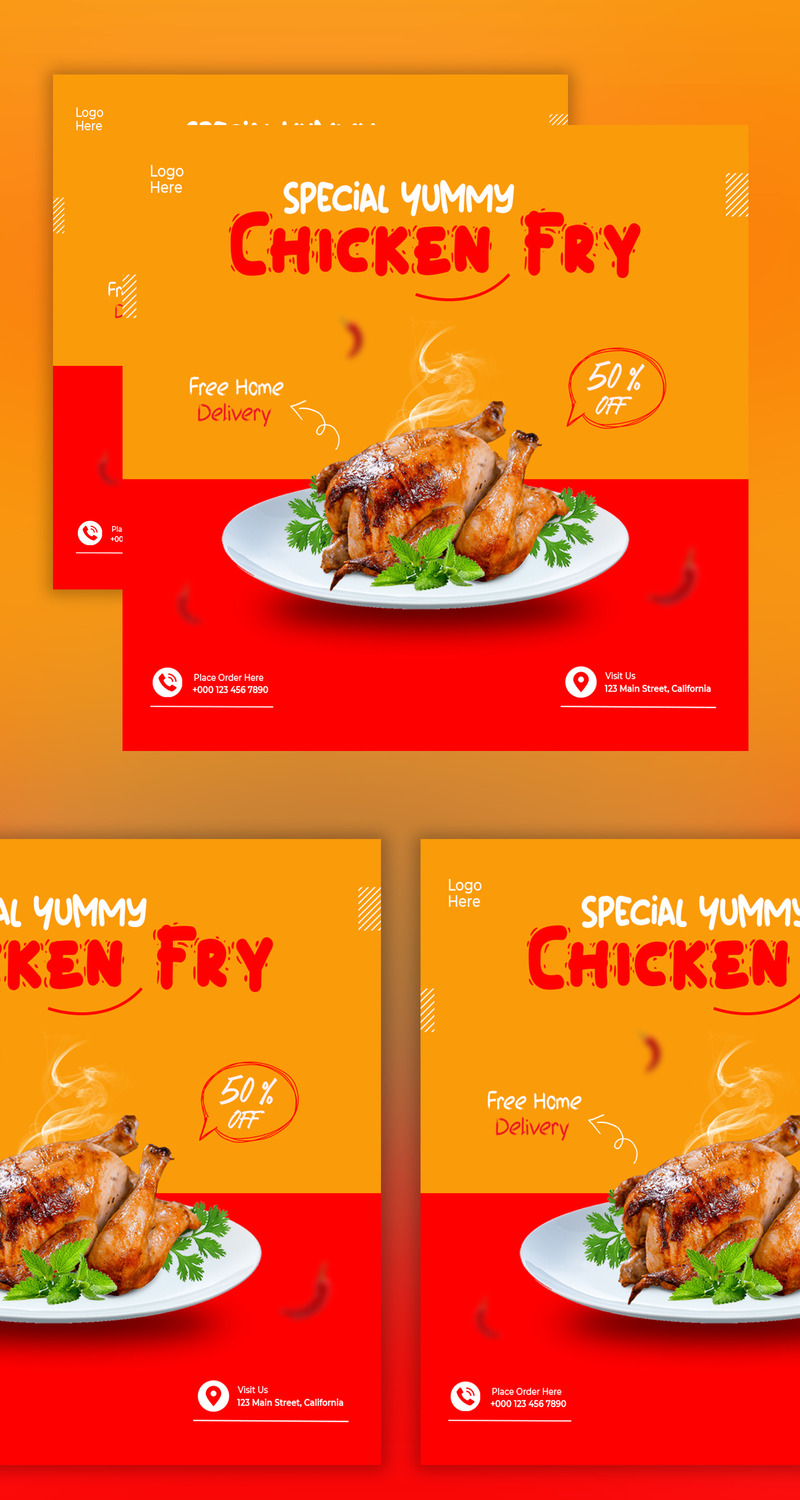 Chicken Fry Food Menu Restaurant Social Media Post Template