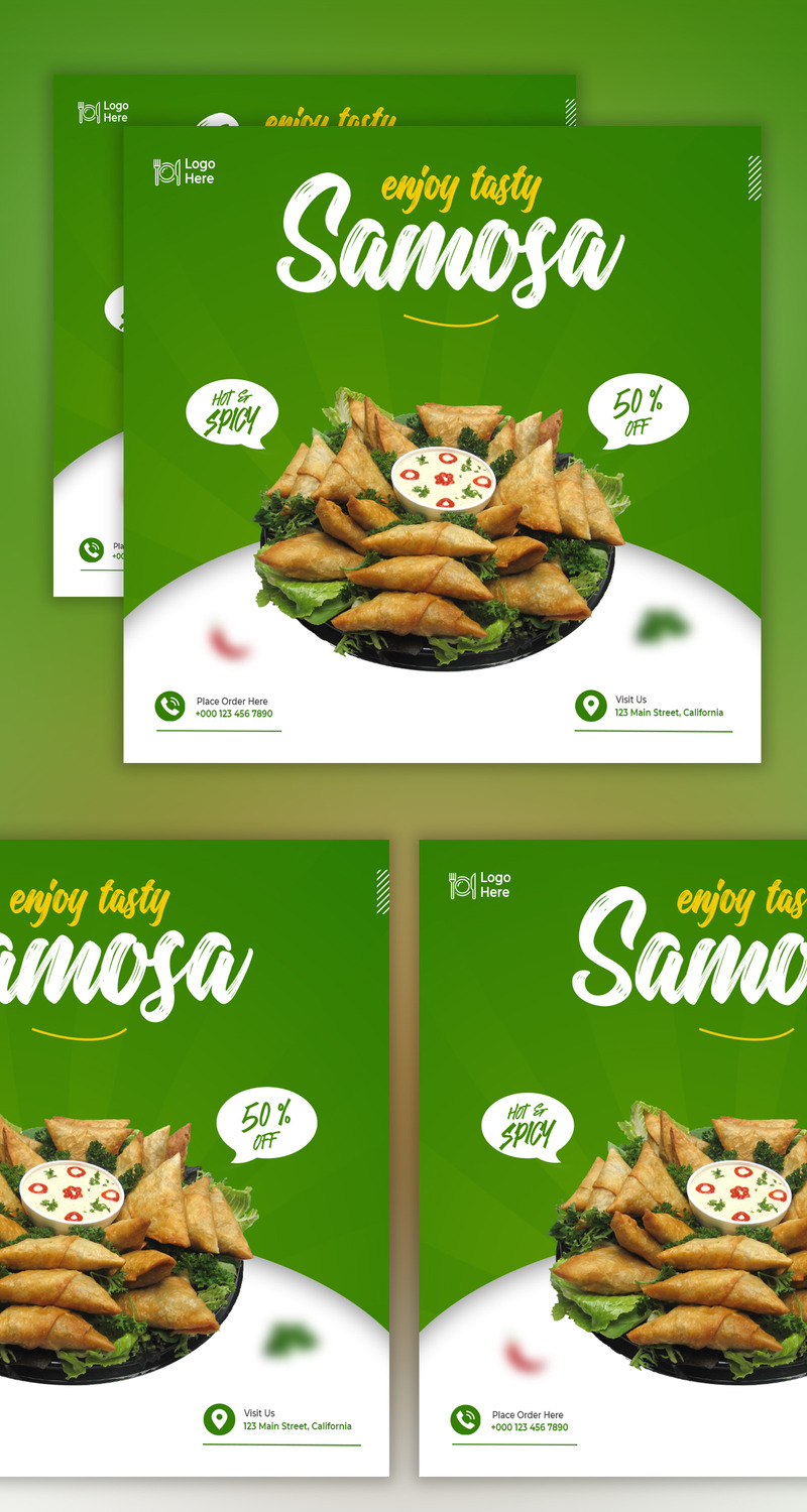 Samosa Food Menu Restaurant Social Media Post Template