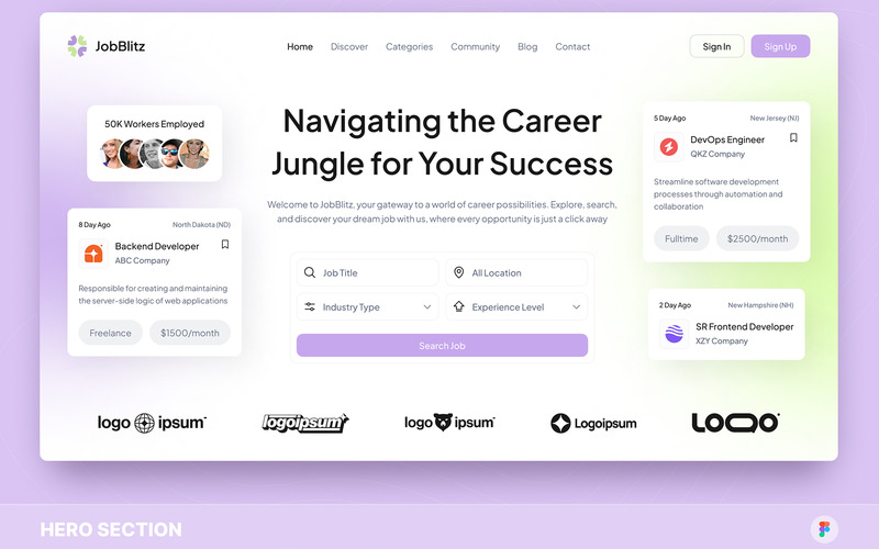 JobBlitz - Job Board Hero Section Figma Template