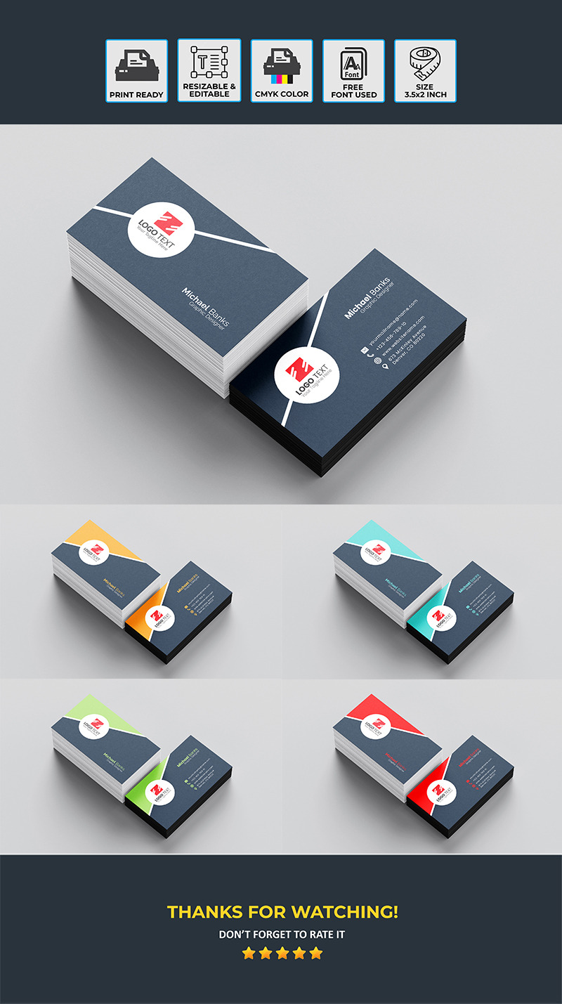 Creative Business Card Design Round Shape with 5x Variant Colors