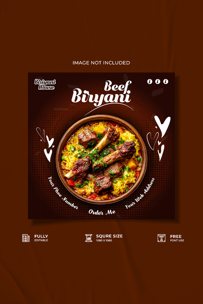 Professional restaurant biriyani advertisement social media poster template