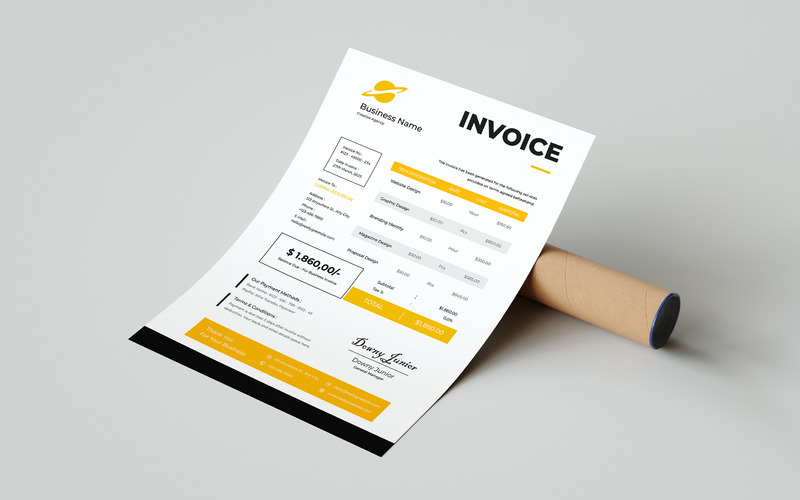 Yellow Global invoice Template #375588 - TemplateMonster