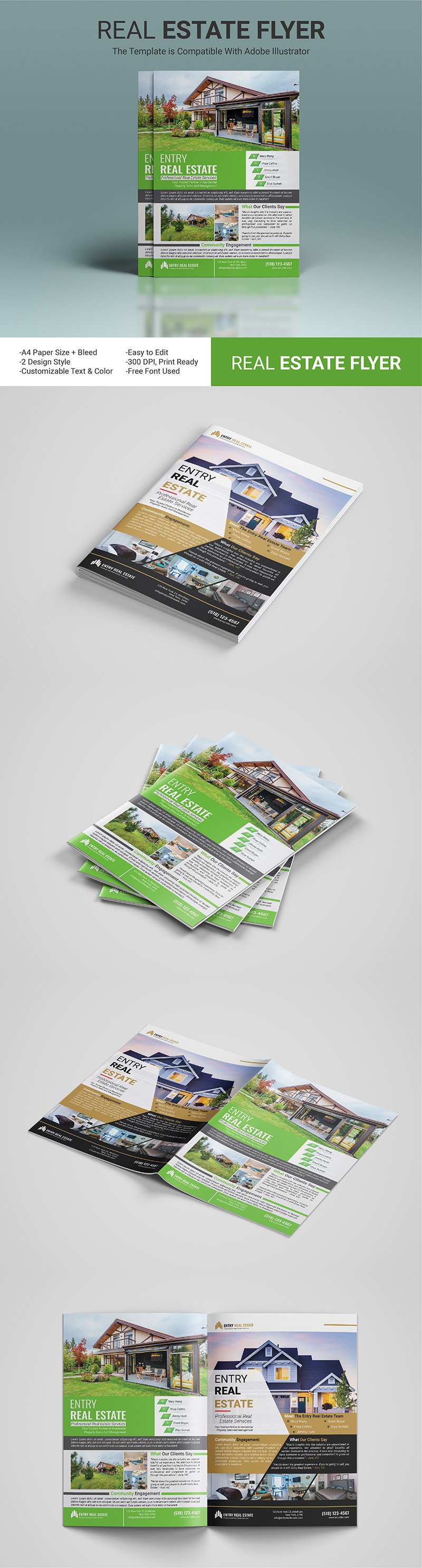 Diseño vectorial de volante inmobiliario tamaño A4