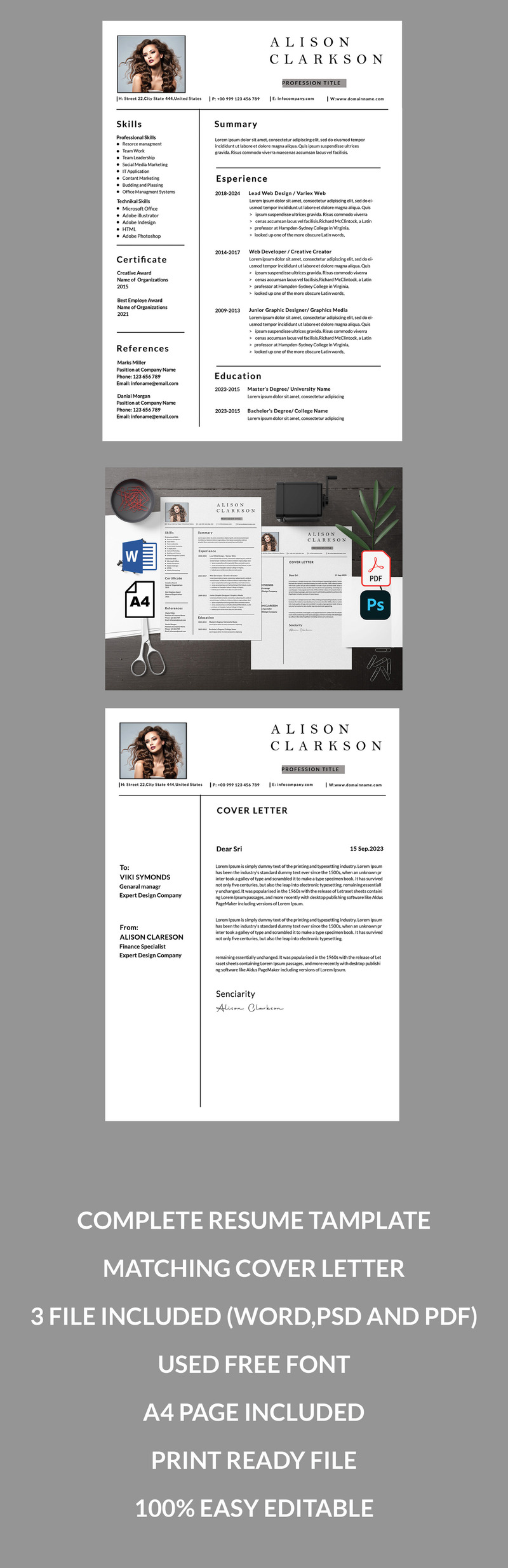 Alison printable 'Ms word' resume tamplate - TemplateMonster