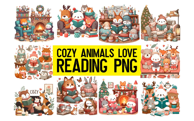 Cozy Animals Love Reading PNG Bundle - TemplateMonster