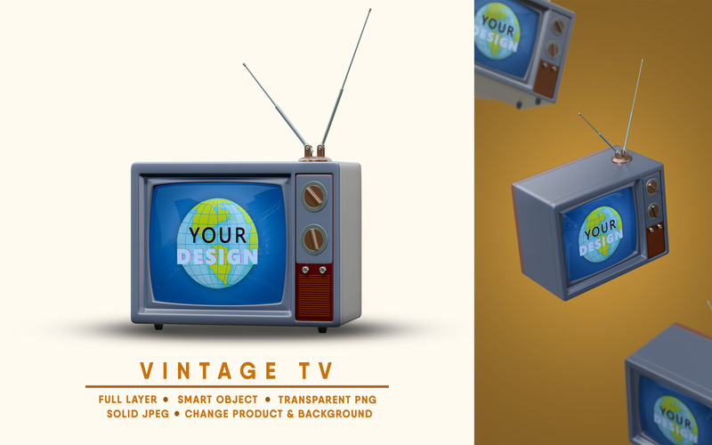 Vintage TV Mockup I Easy Editable #403386 - TemplateMonster