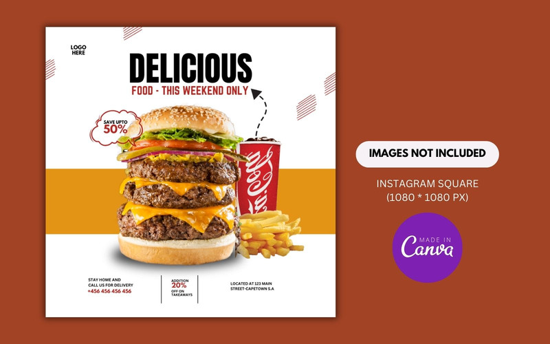Delicious Burger Canva Design Template - TemplateMonster