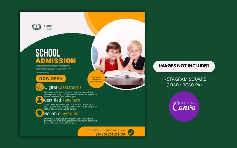 School Admission Now Open Canva Design Template