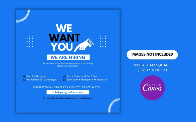 We Want You Canva Hiring Design Template - TemplateMonster