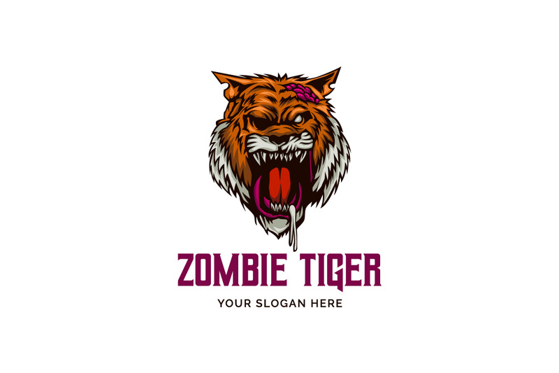 Zombie Tiger Angry Head Logo Vector Mascot template
