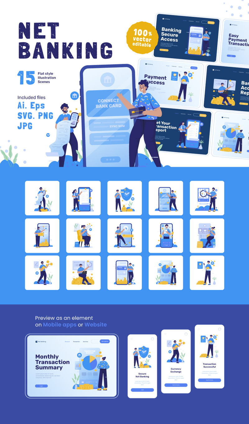 Net Banking Illustration Set #417242 - TemplateMonster