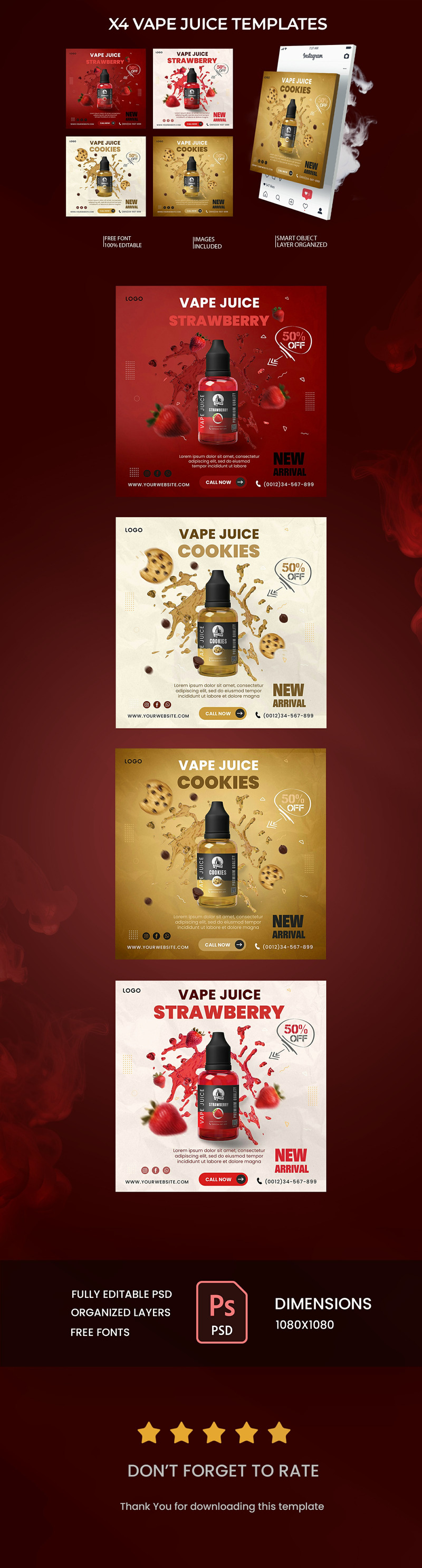 Vape Juice Social Media Templates | 4 Editable PSD Files for Modern ...