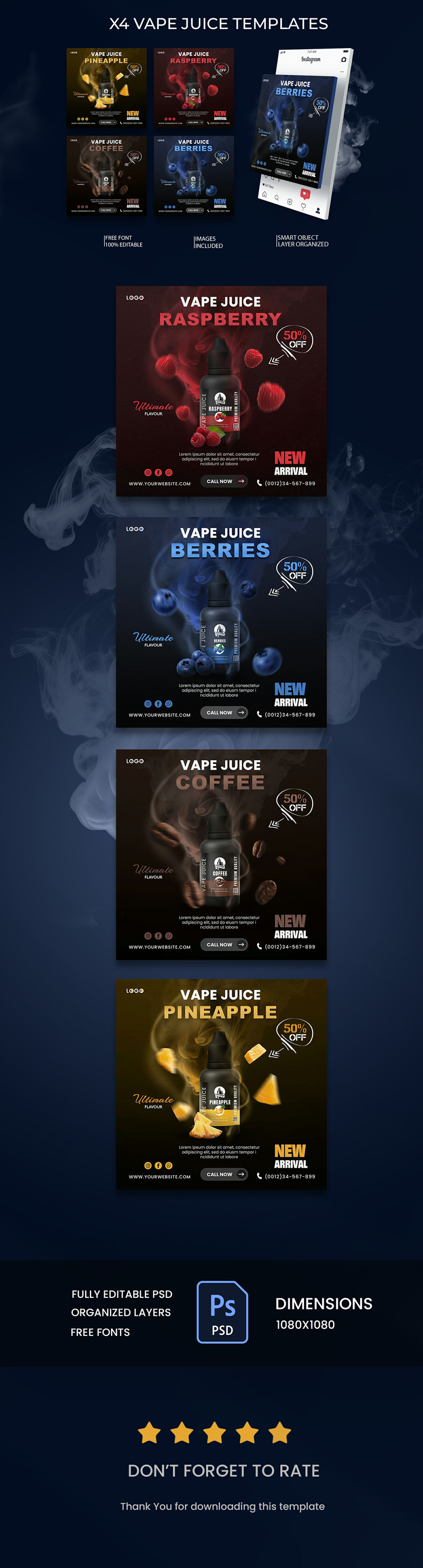 Vape Juice Social Media Templates | 4 Editable PSD Files for Modern ...