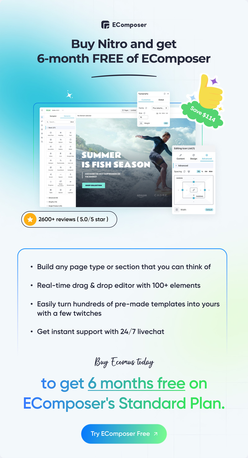 Nitro — безкоштовна багатоцільова тема Shopify