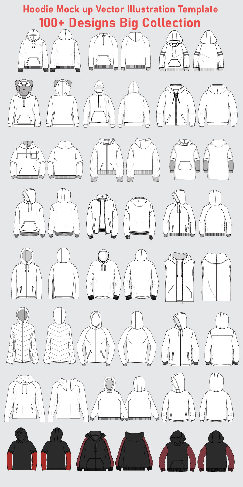 100+ Hoodie technical Drawing fashion flat sketch vector illustration ...