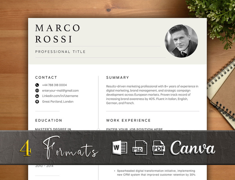 Minimal Professional Resume CV Template | Editable | 1-Page CV | Word, PDF, PSD Canva Format