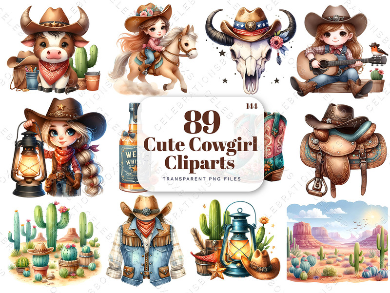 Cute Cowgirl clipart Bundle #462399 - TemplateMonster
