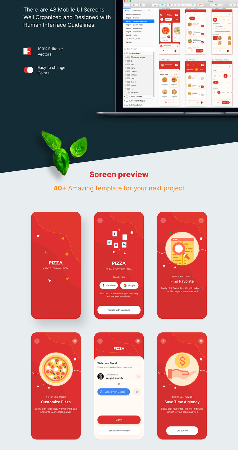 PIZZA App UI Kit With Sketch #519867 - TemplateMonster