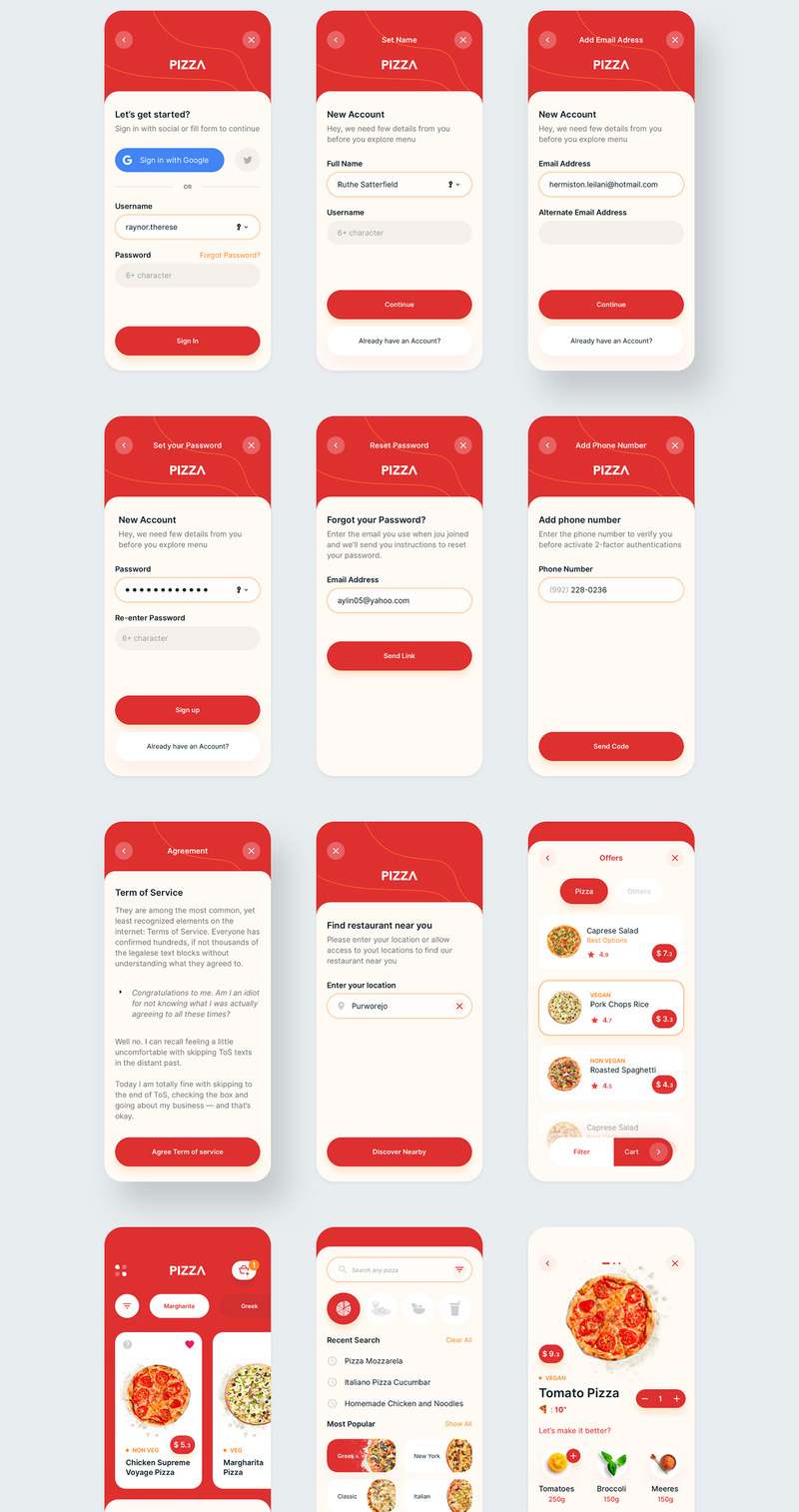 PIZZA App UI Kit With Sketch #519867 - TemplateMonster