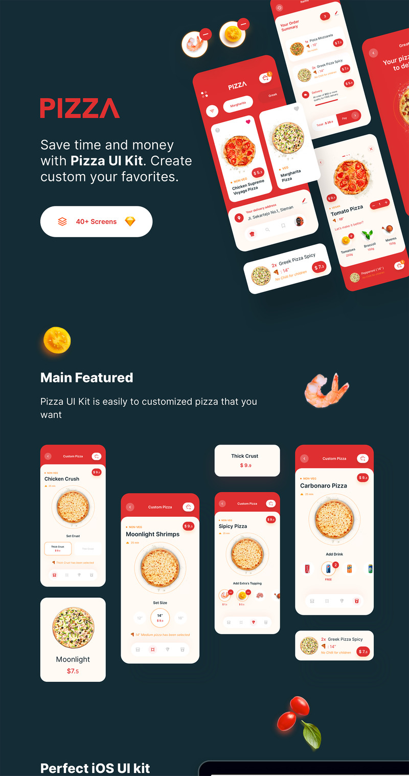 PIZZA App UI Kit With Sketch #519867 - TemplateMonster